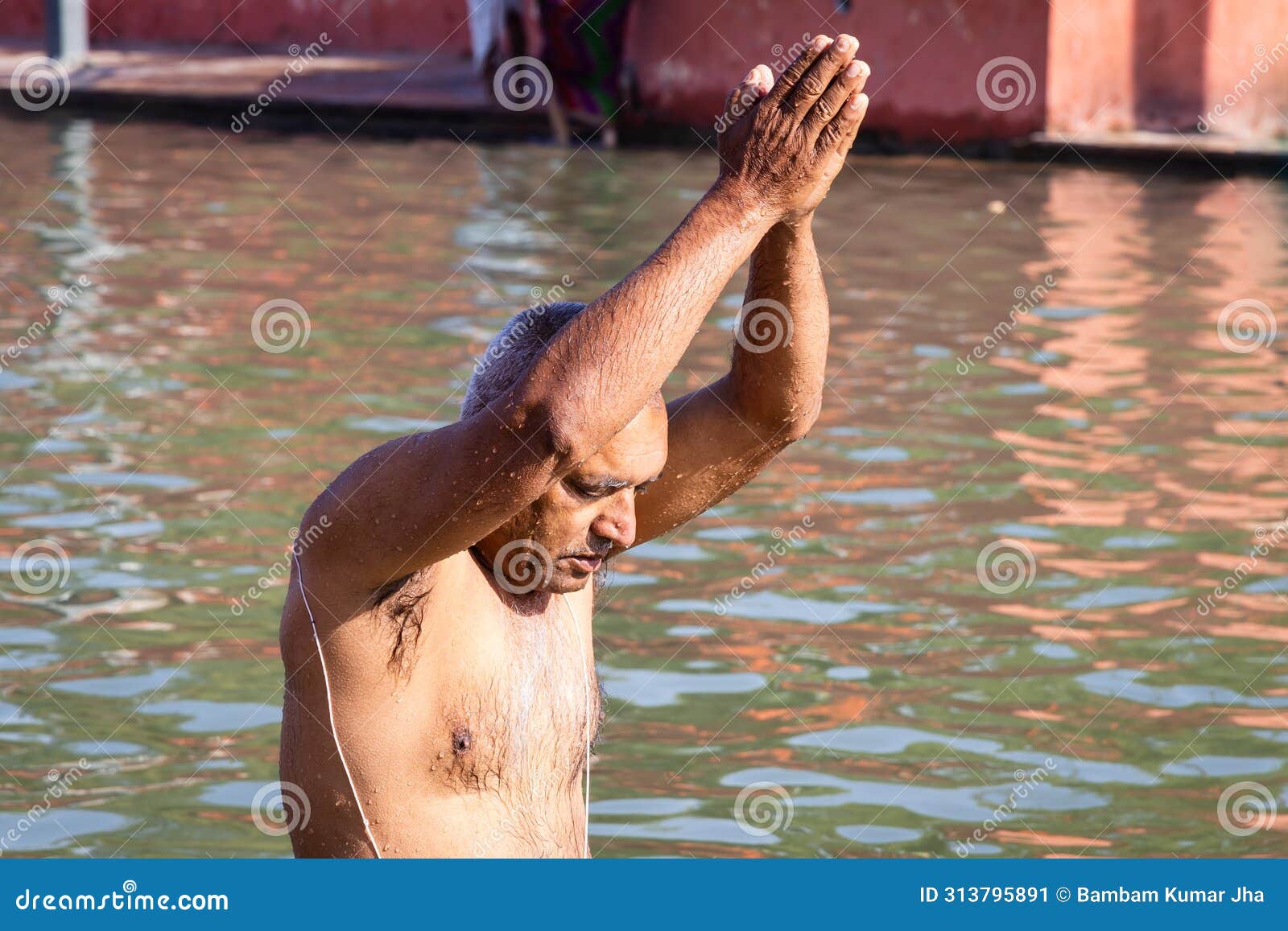 Devotee Praying after Bathing in Holy River Water at Morning from Flat ...