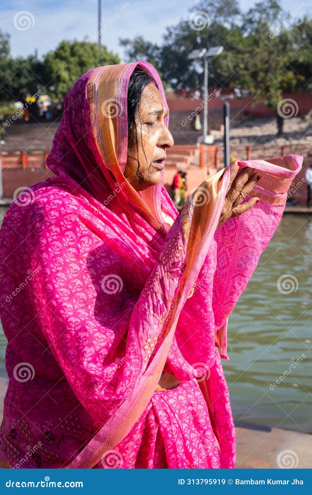 Devotee Praying for Holy God after Bathing in Holy River Water at ...