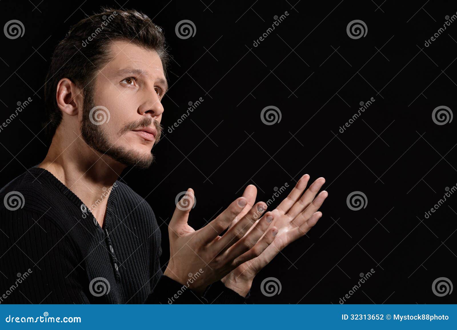 Devout Man. Portrait of Devout Bearded Man Praying and Holding H Stock ...