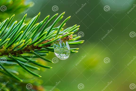 Dew Drop on Pine Tree Branch Stock Illustration - Illustration of serenity, serene: 319854696