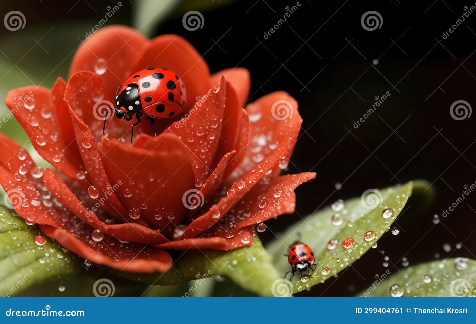 Dewdrops and Ladybugs a Spring Morning Stock Illustration ...