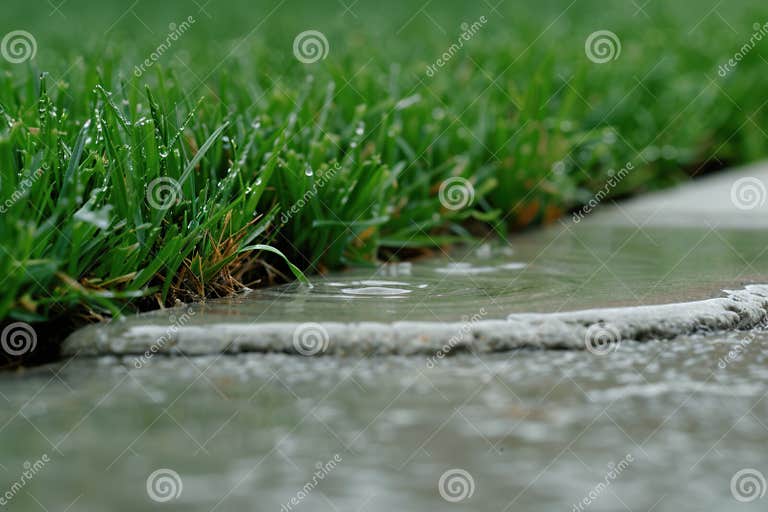 Dewy Grass and Water Droplets on a Concrete Surface Stock Illustration ...