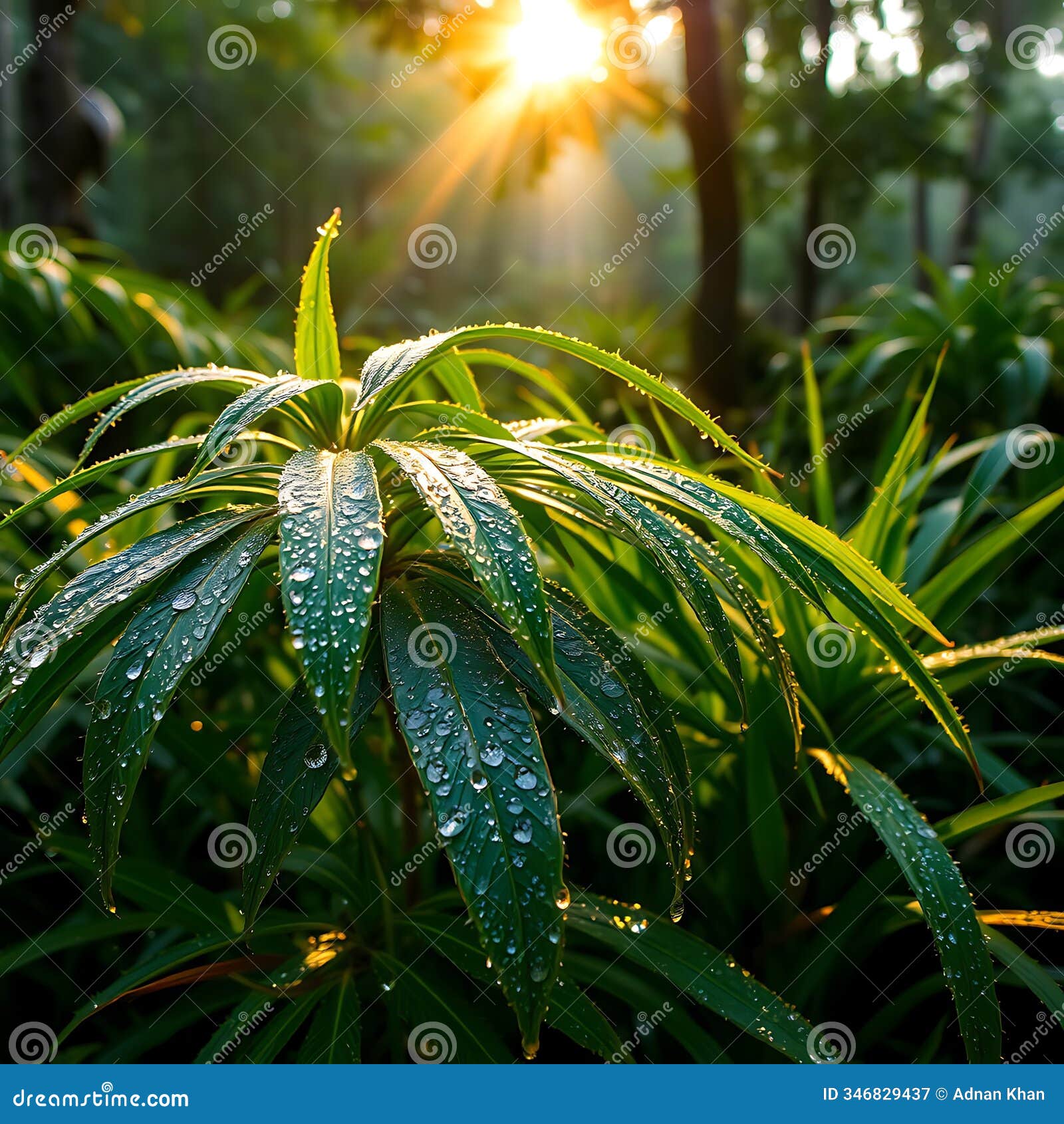 Dewy Rainforest Leaves in Costa Rica at Dawn Stock Illustration ...
