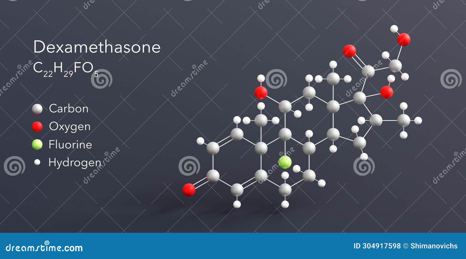 Dexamethasone Molecule 3d Rendering, Flat Molecular Structure with ...