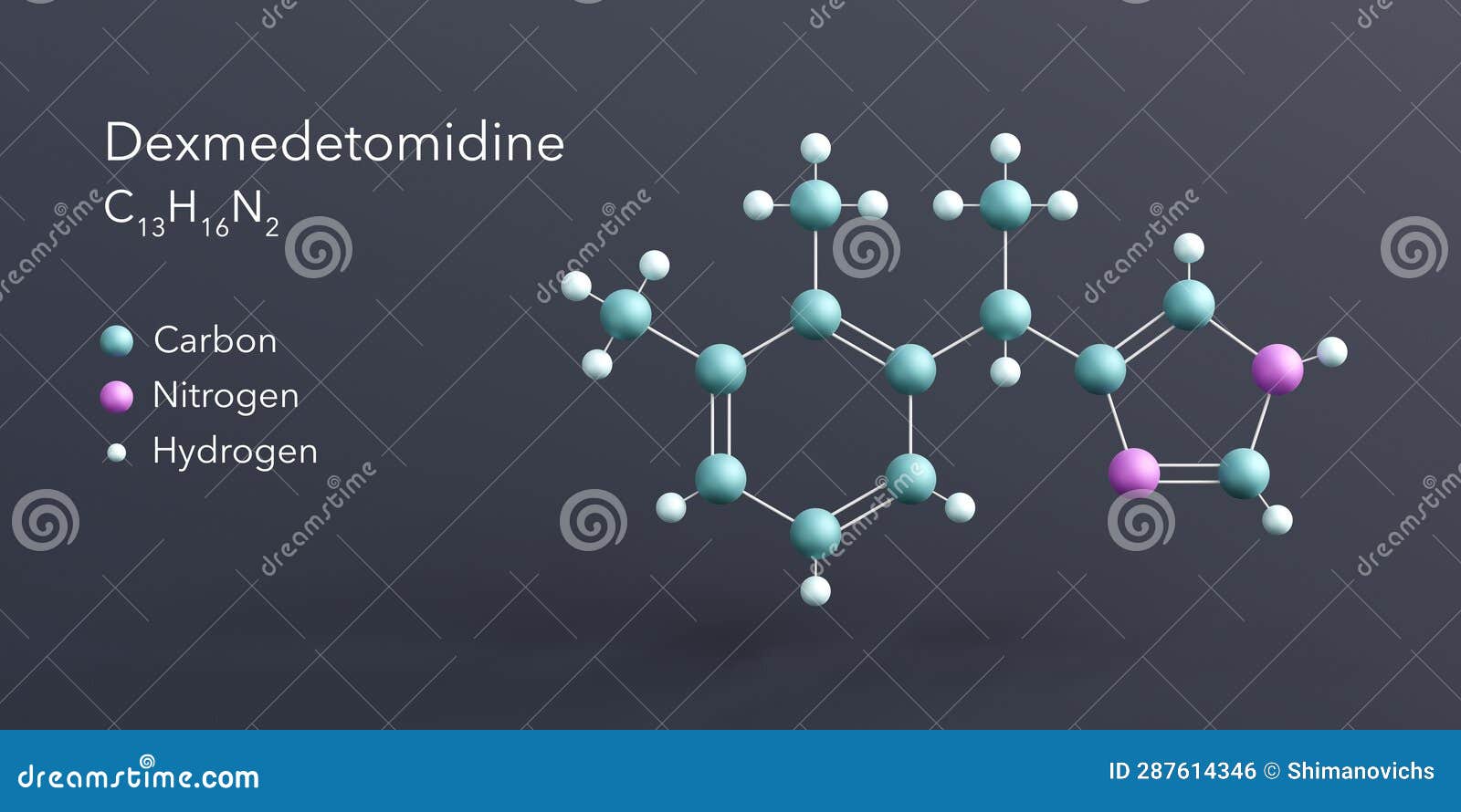 Dexmedetomidine Molecule 3d Rendering, Flat Molecular Structure with ...