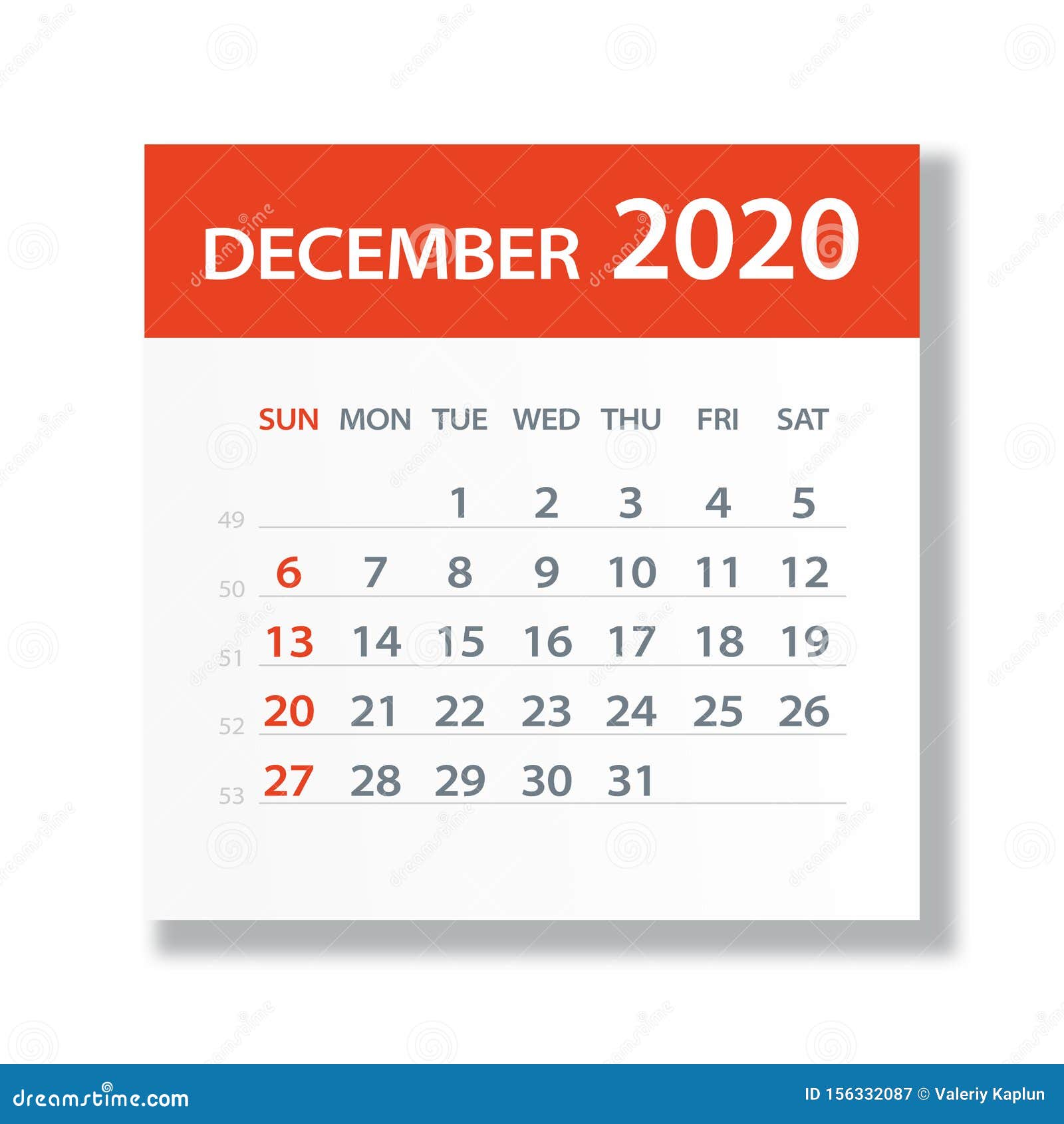 Dezember 2020 Kalenderblatt - Vector Illustration Stock Abbildung ...