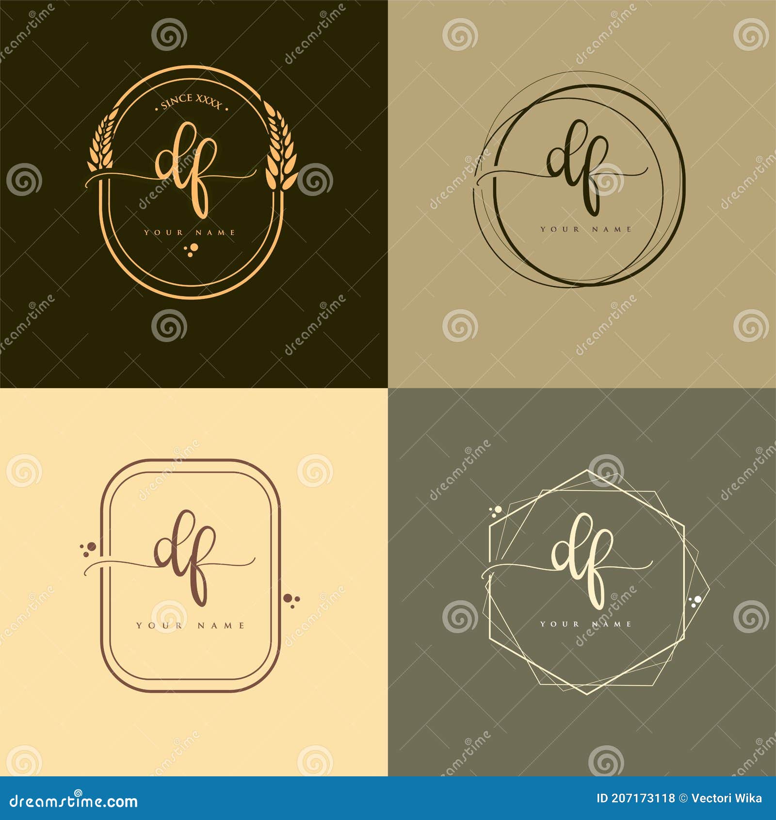 DF Initial Handwriting Logo Vector Sets. Hand Lettering Initials Logo ...