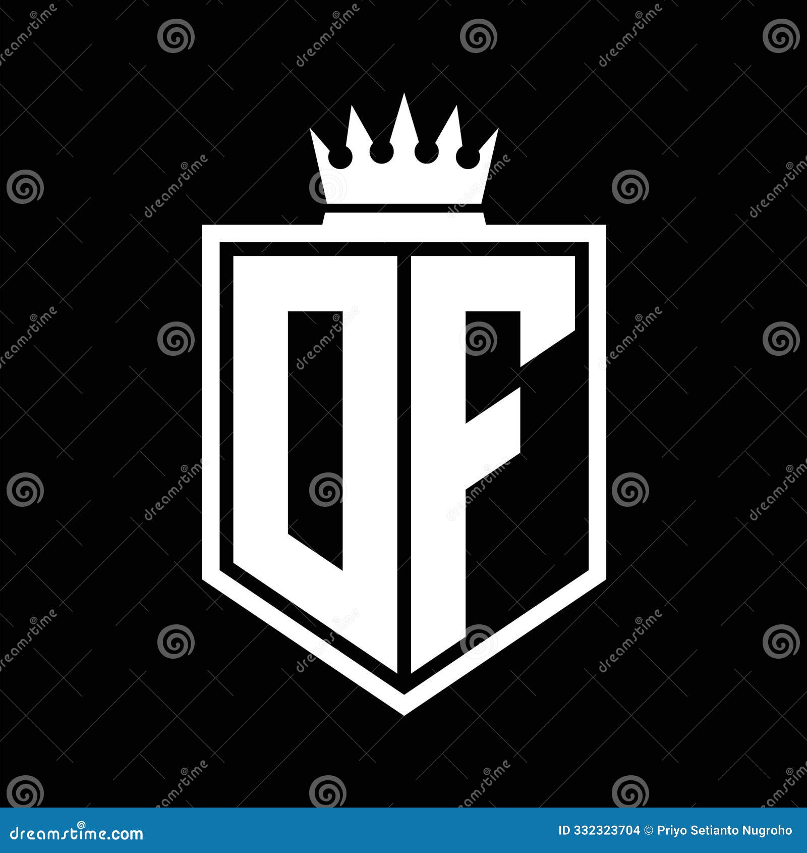 DF Logo Monogram Bold Shield Geometric Shape With Crown Outline Black ...