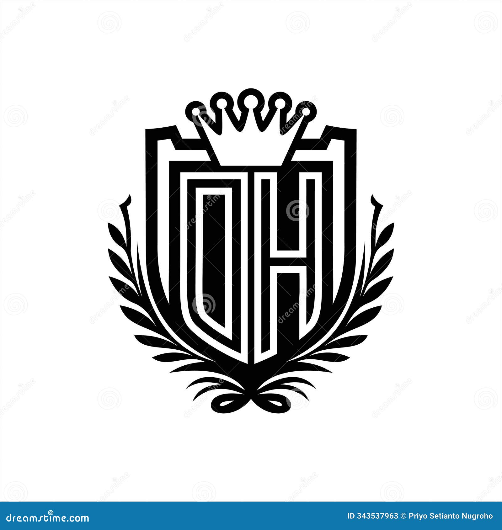 DH Logo Heraldic Shield Shape With Crown, Vintage Crest On White ...