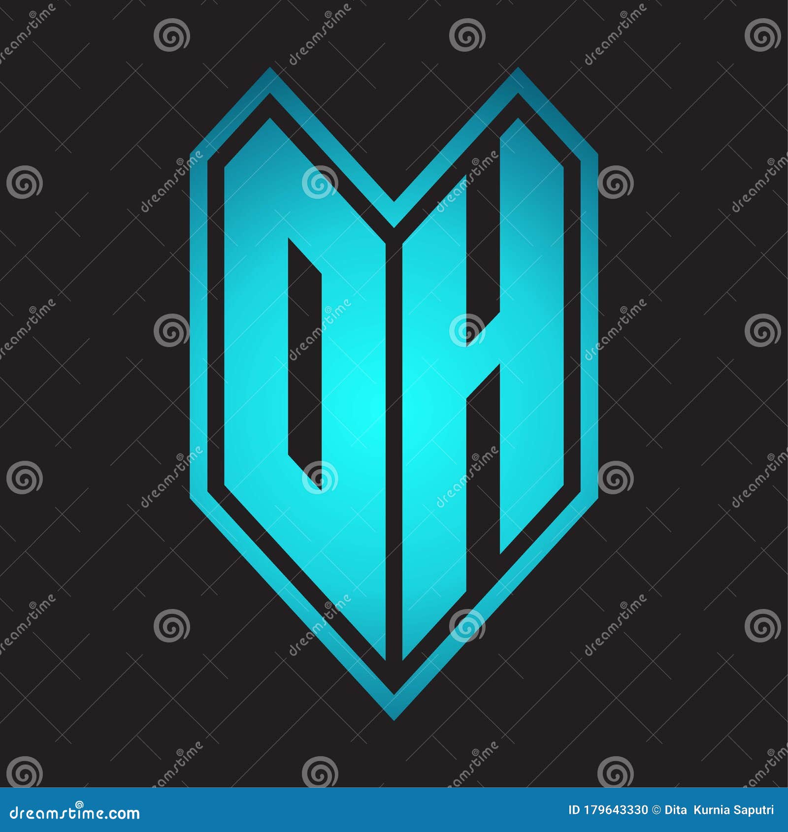 DH Logo Monogram with Emblem Line Style Isolated on Blue Gradient ...