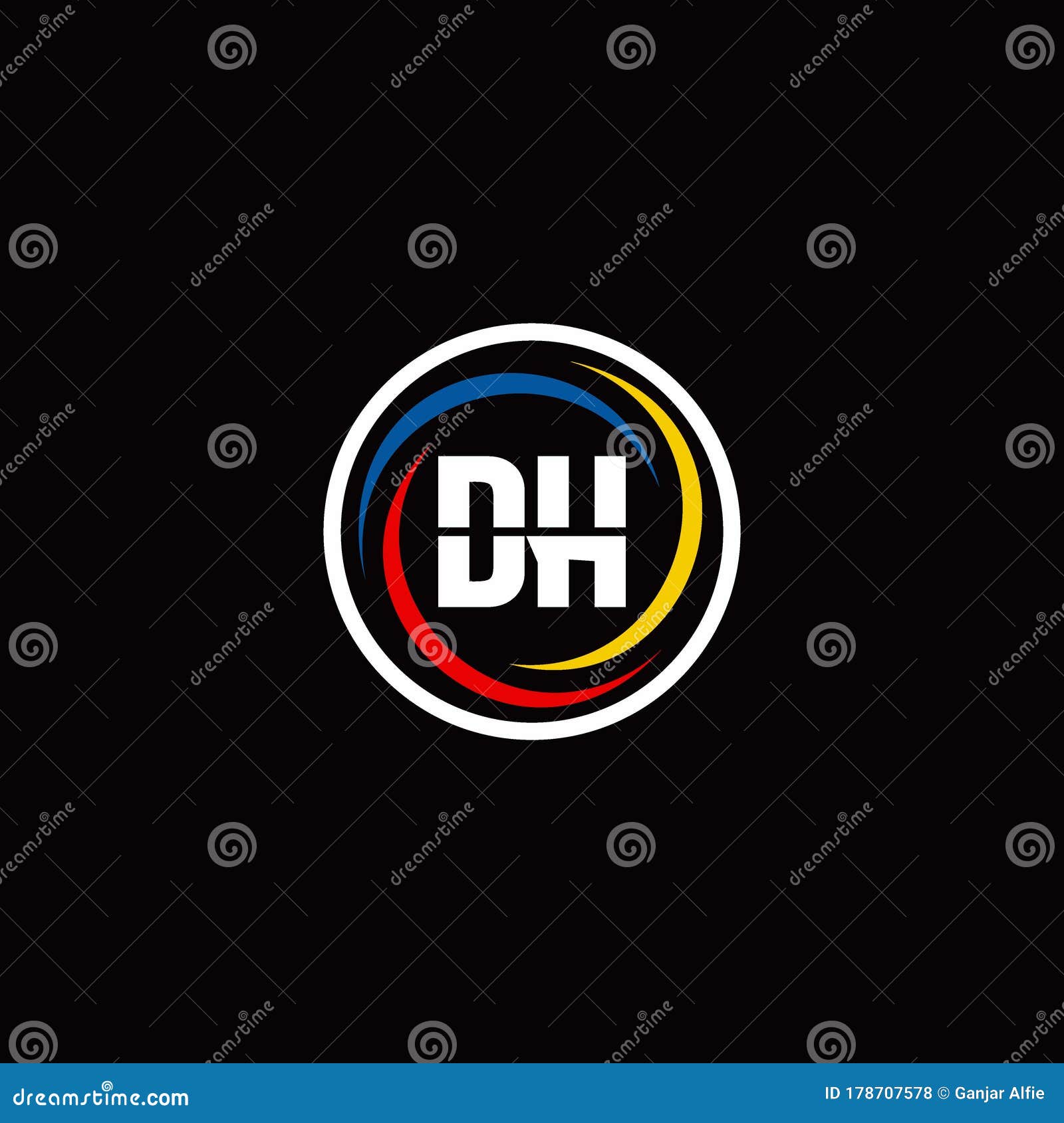DH Monogram Logo Isolated on Circle Shape with 3 Slash Colors Rounded ...