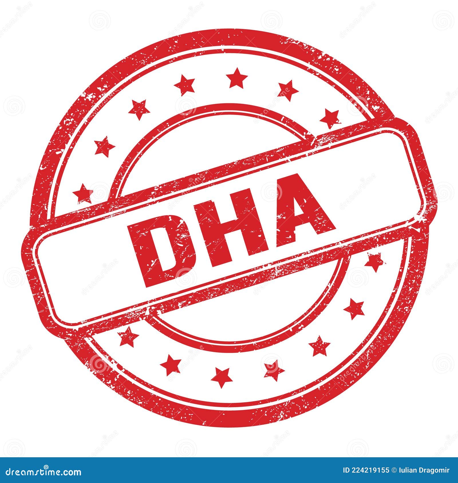 DHA Text on Red Grungy Vintage Round Stamp Stock Illustration ...