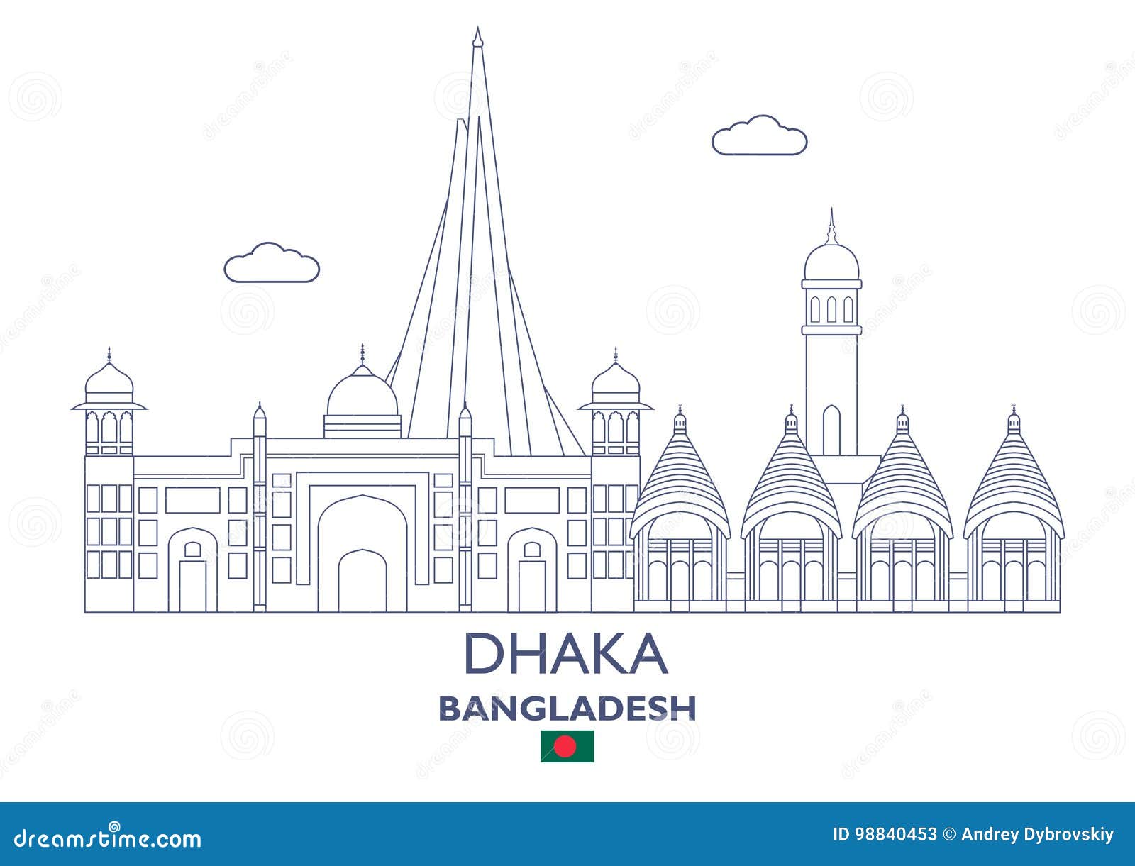 Outline Dhaka Skyline With Blue Buildings. Vector Illustration ...