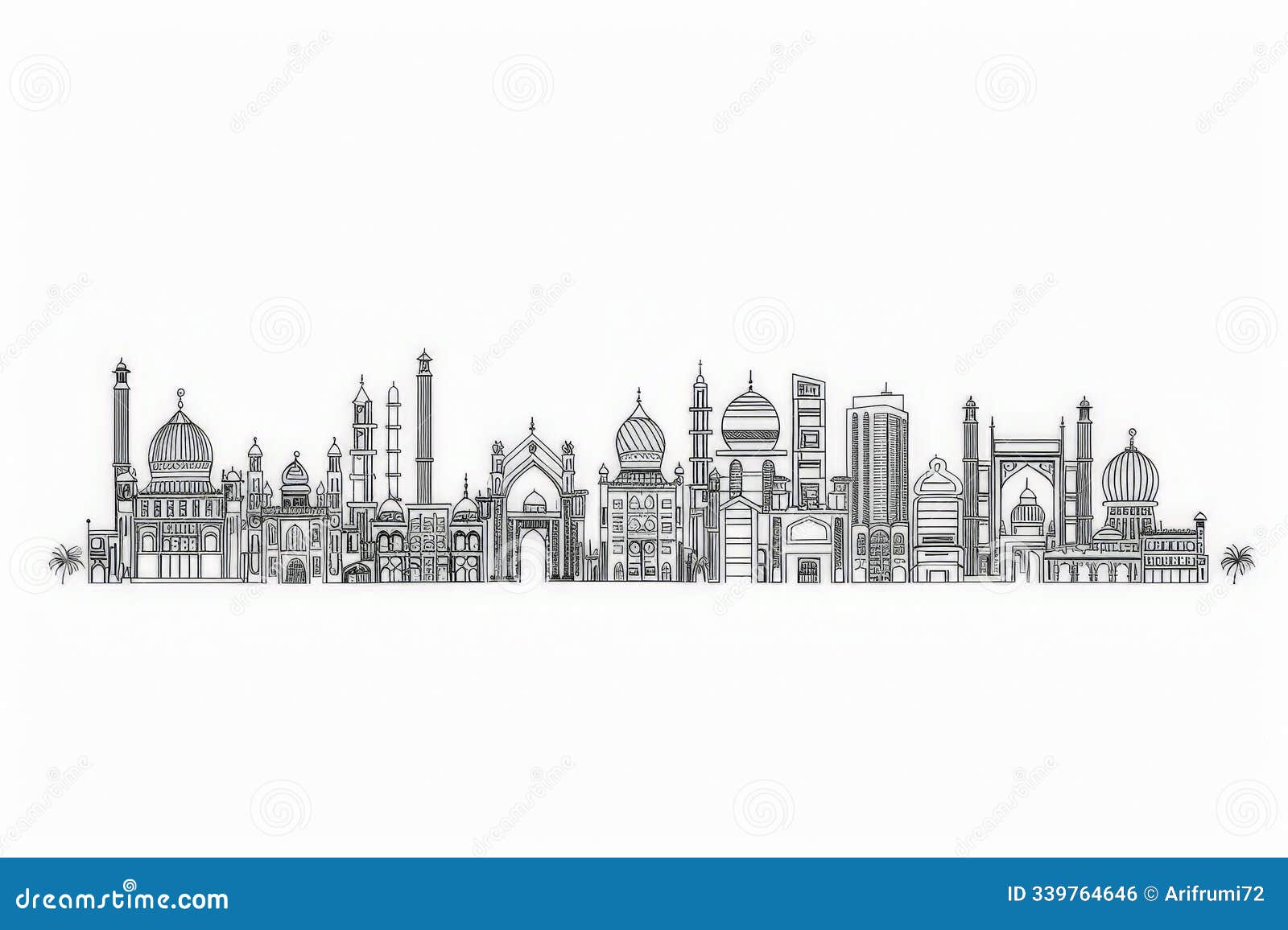 Dhaka City Skyline Editable Outline Illustration on White Background ...