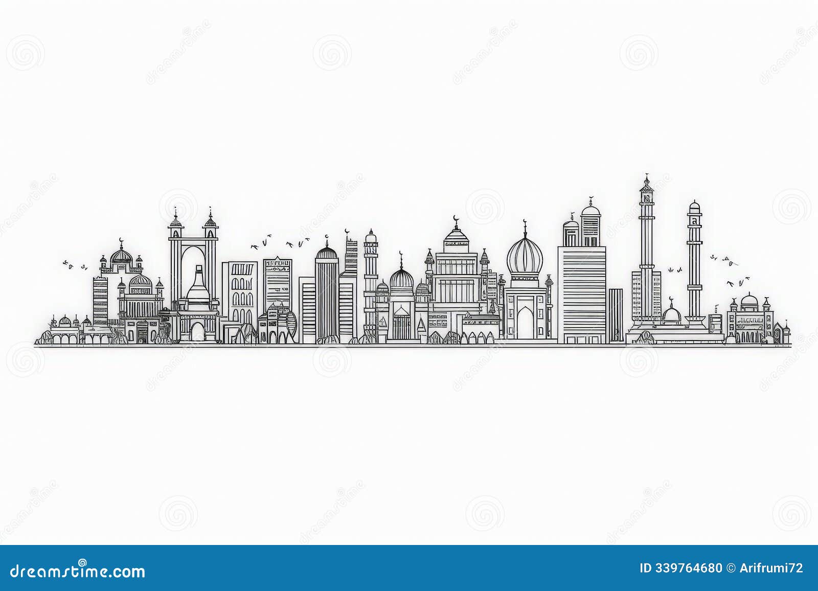 Dhaka City Skyline Editable Outline Illustration on White Background ...