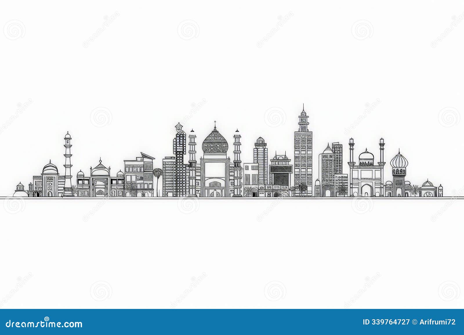 Dhaka City Skyline Editable Outline Illustration on White Background ...