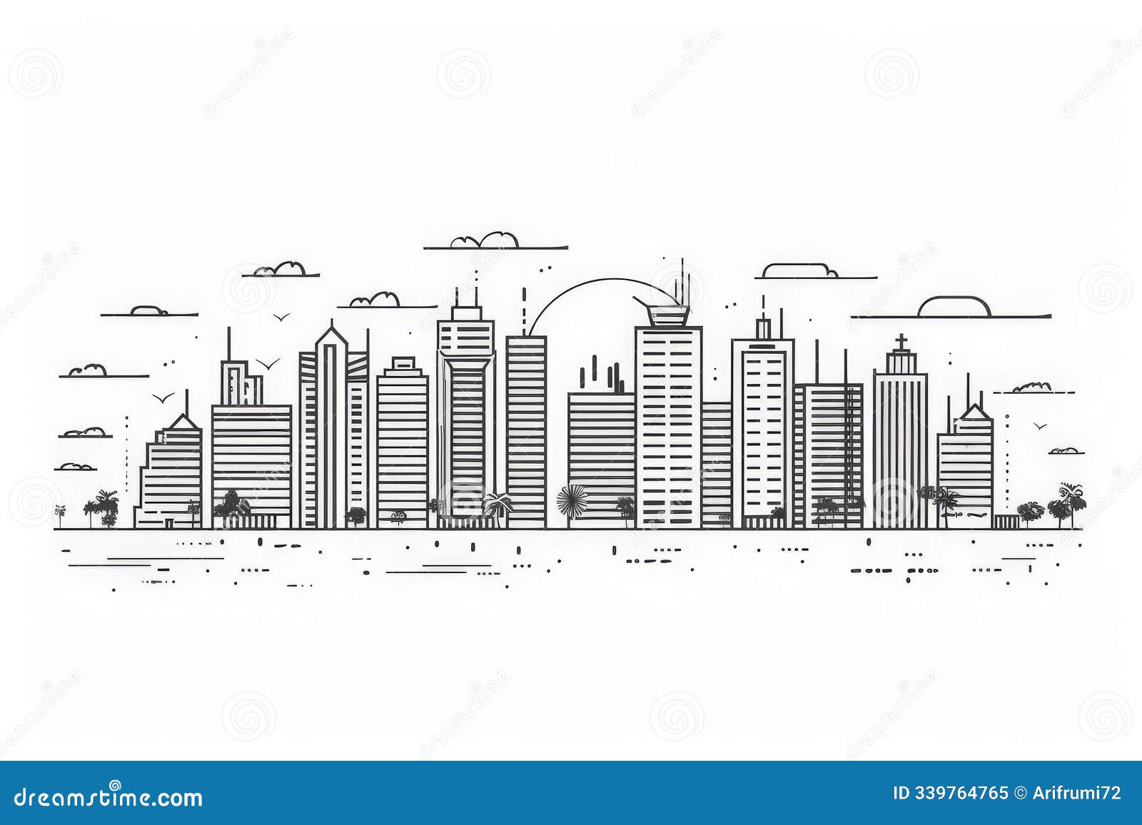 Dhaka City Skyline Editable Outline Illustration on White Background ...