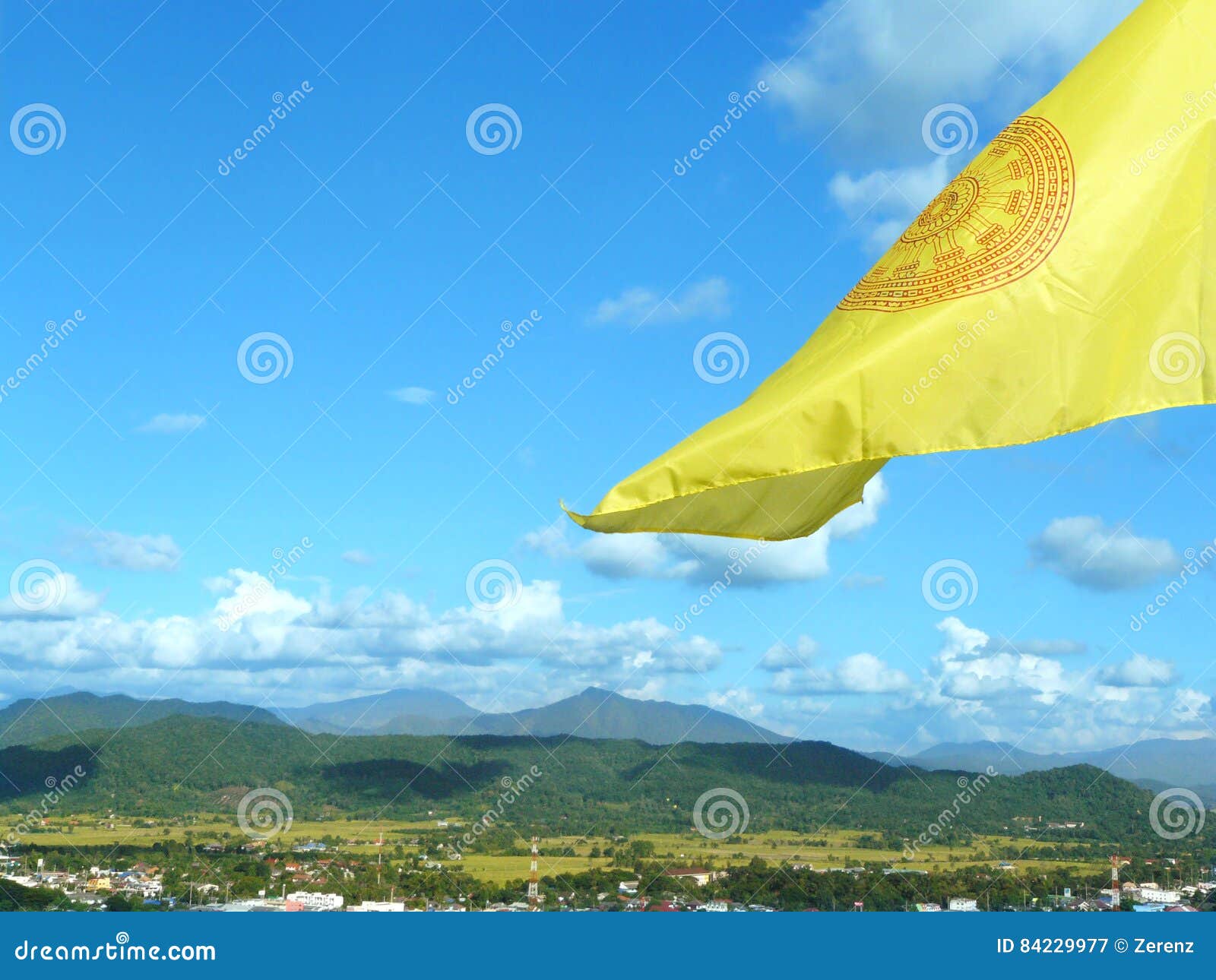 Dhamma Flag Flying in the Air Stock Image - Image of flying, panoramic ...