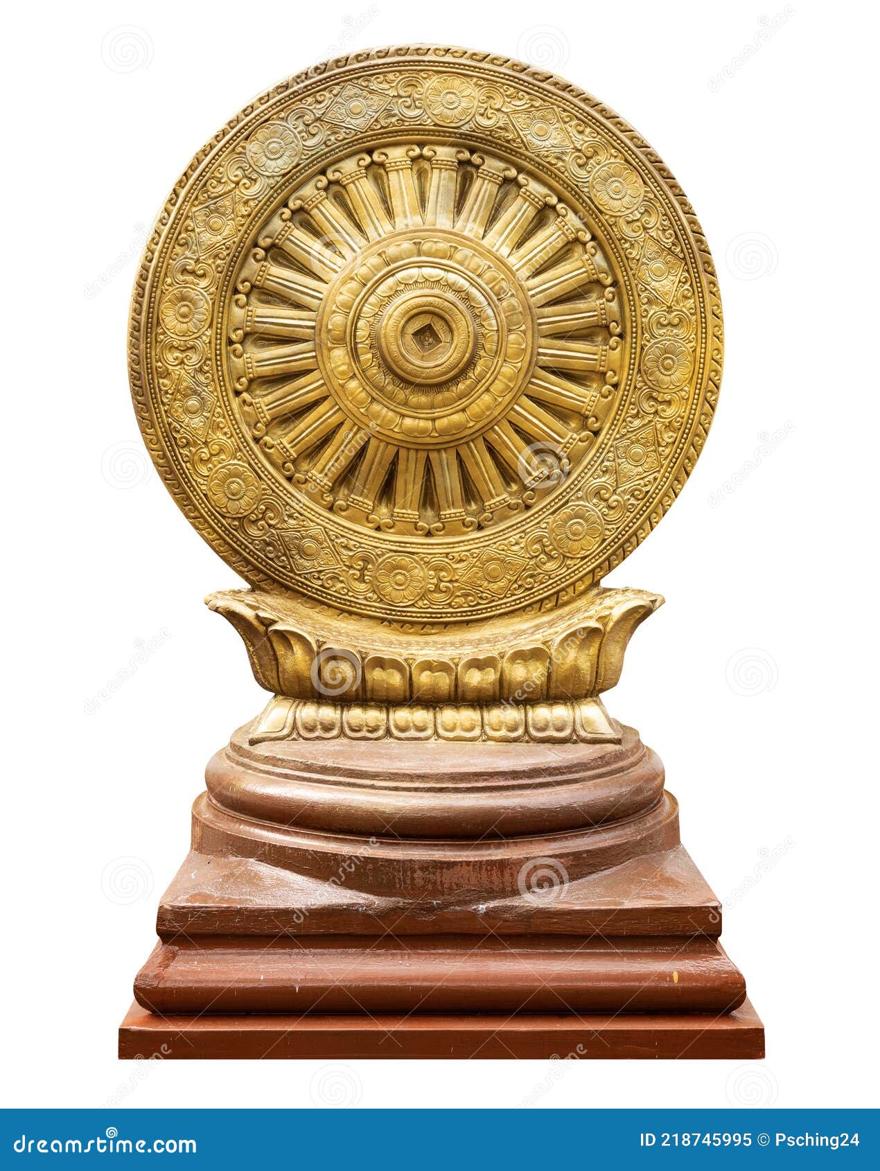 Golden Dharmachakra on White Background Stock Image - Image of golden ...