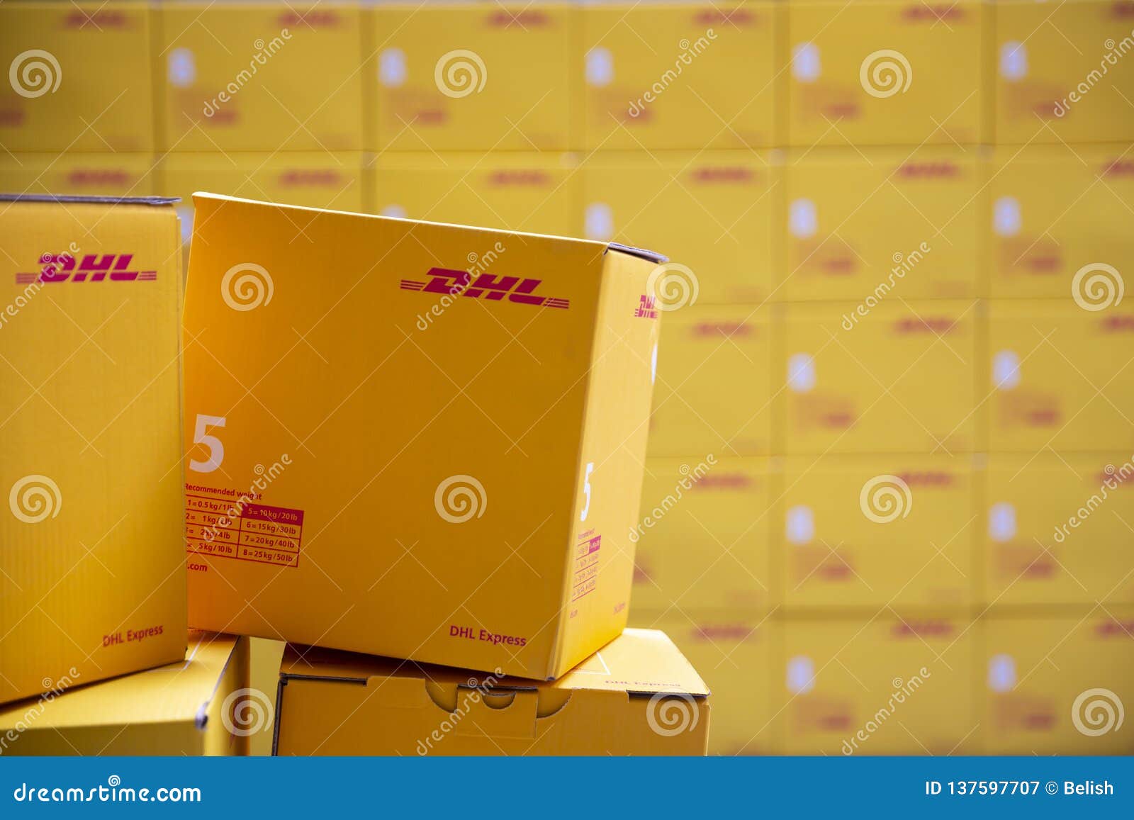 DHL Express packages editorial photography. Image of commercial - 137597707
