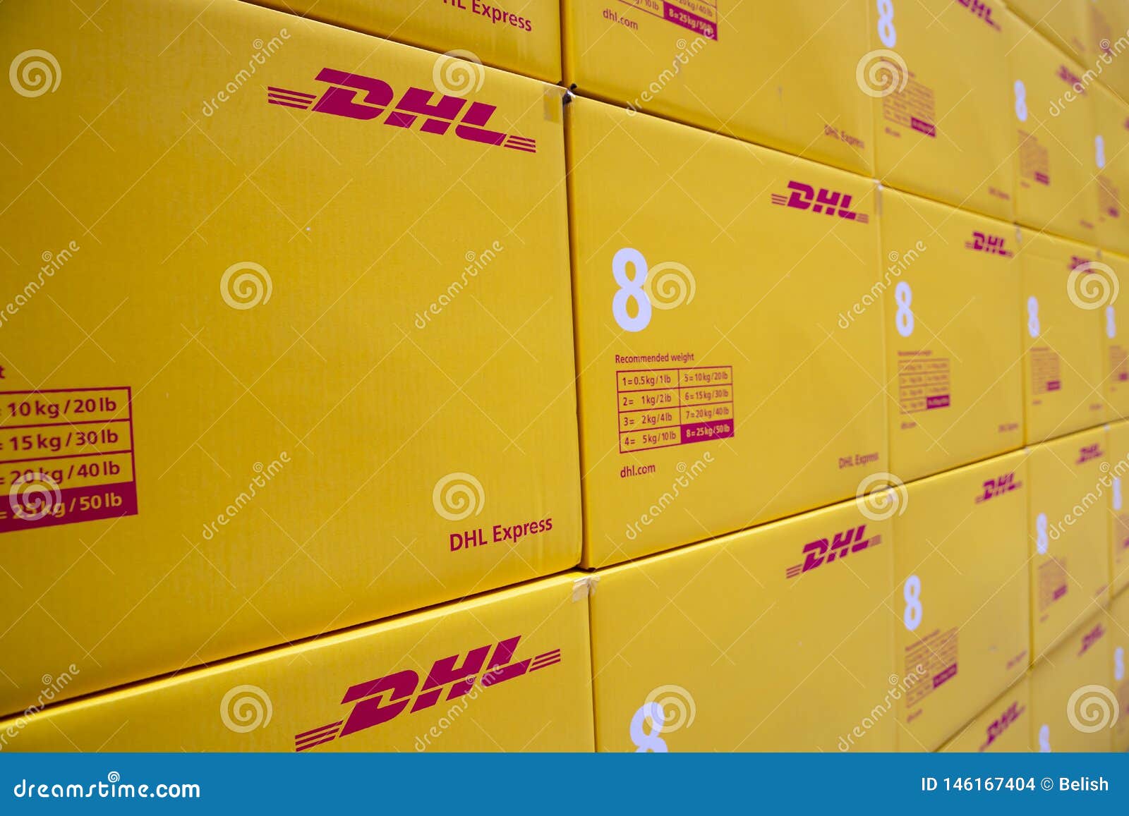 DHL Express packages editorial stock image. Image of delivering - 146167404
