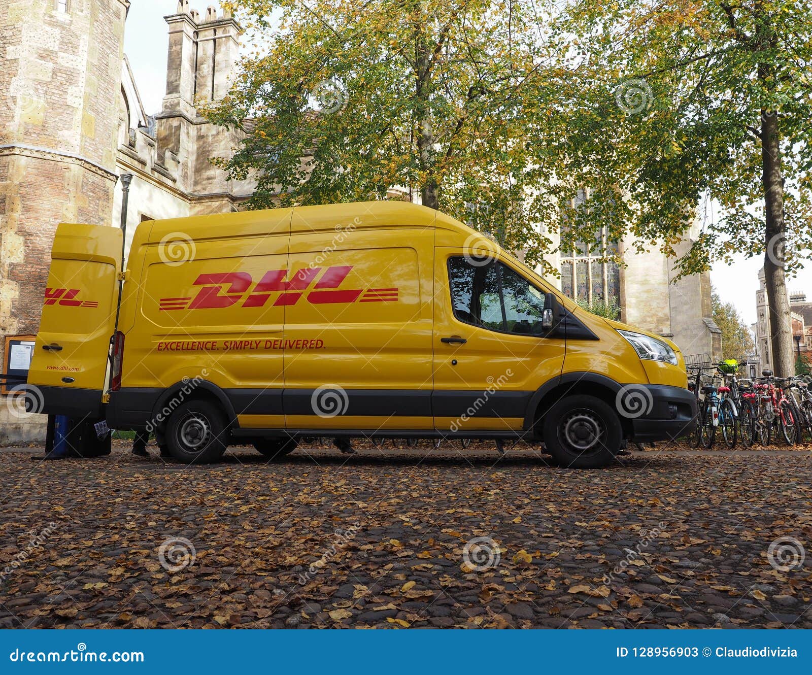 DHL van in Cambridge editorial stock photo. Image of europe - 128956903