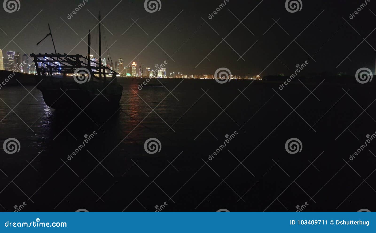 Dhow with Doha skyline. stock image. Image of skyline - 103409711