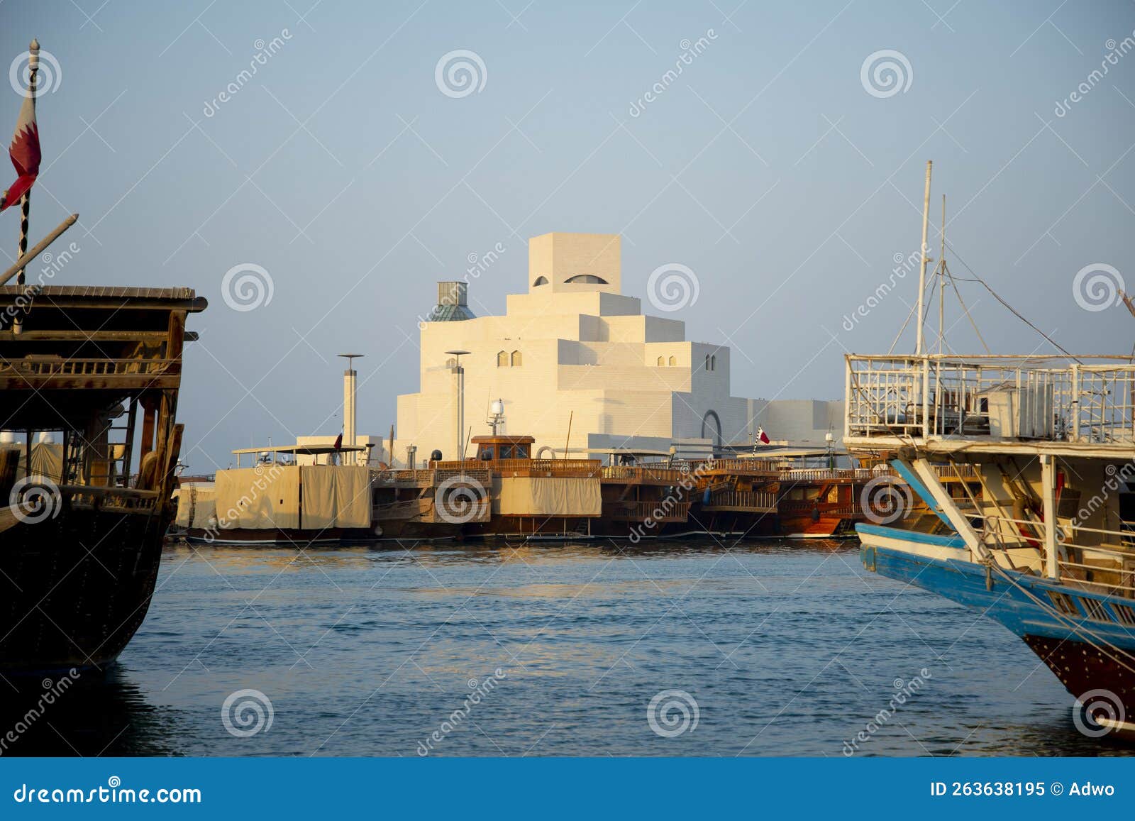 Dhow Harbour stock image. Image of water, ship, tourism - 263638195