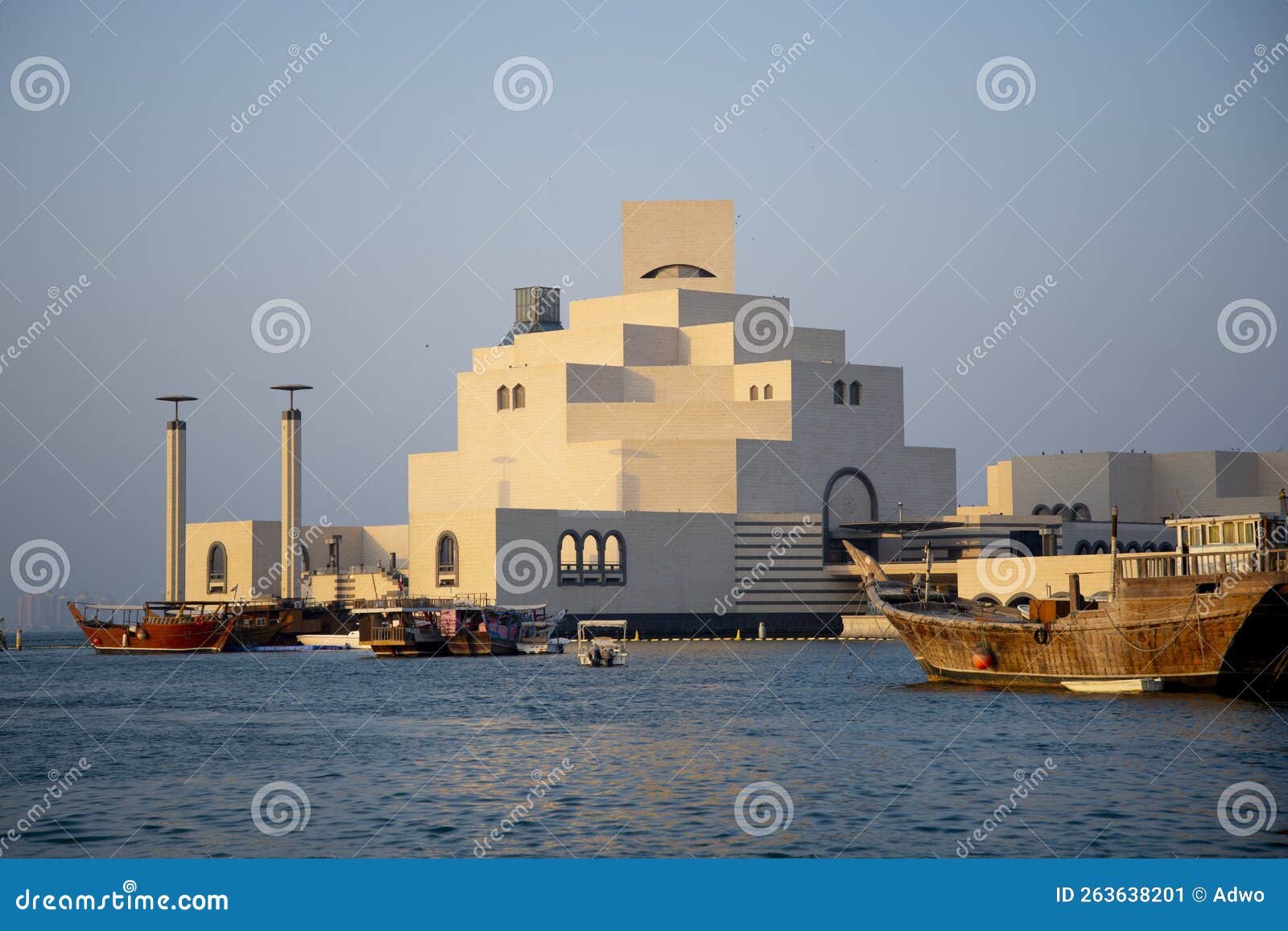 Dhow Harbour stock image. Image of gulf, skyline, middle - 263638201