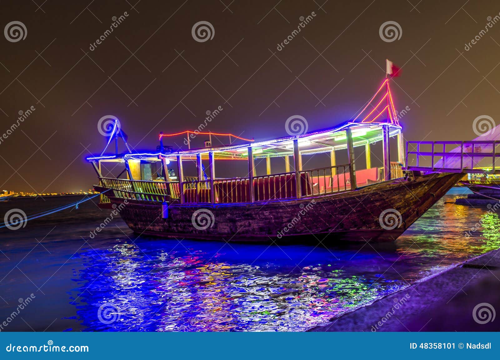 Dhow at night stock image. Image of doha, soccer, colorful - 48358101