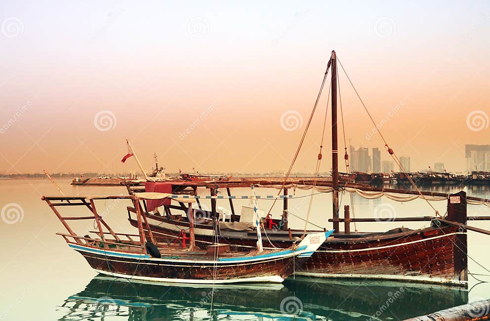 Dhows at dawn stock photo. Image of boat, difference, tradition - 1274718