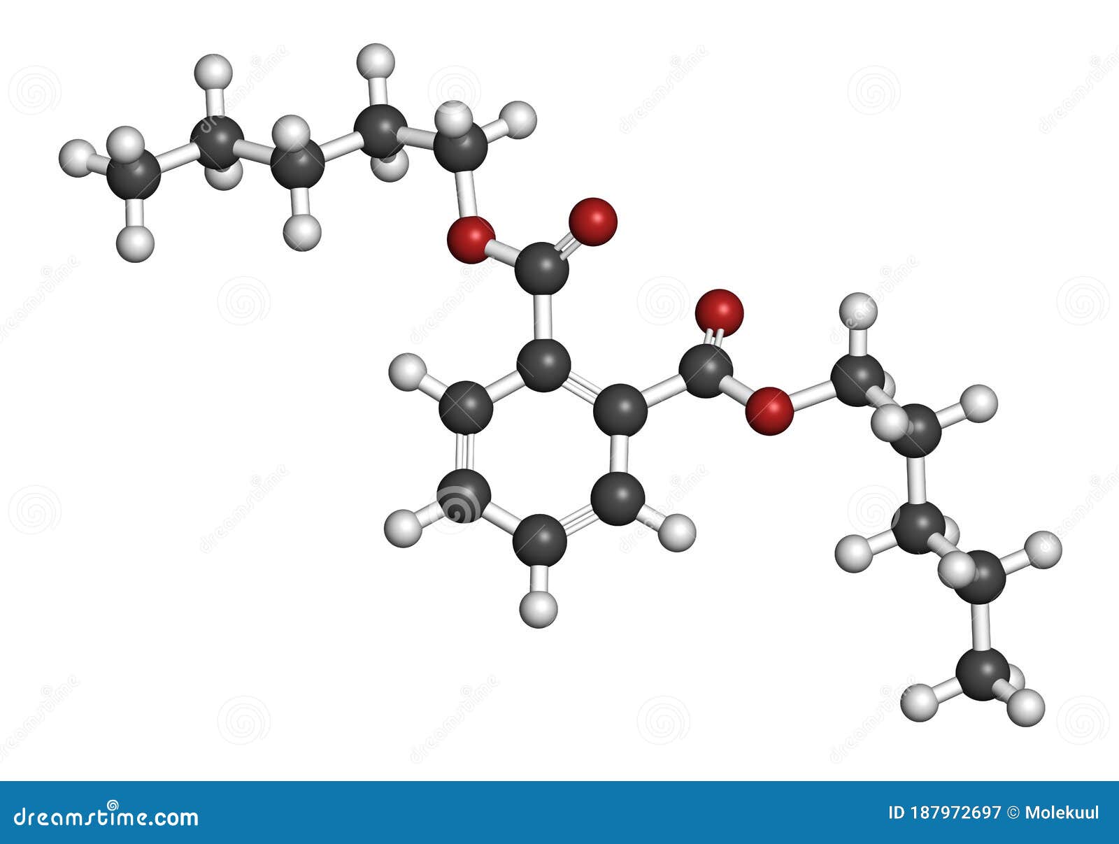 Di-n-pentyl Phthalate DNPP Plasticizer Molecule. 3D Rendering. Atoms ...