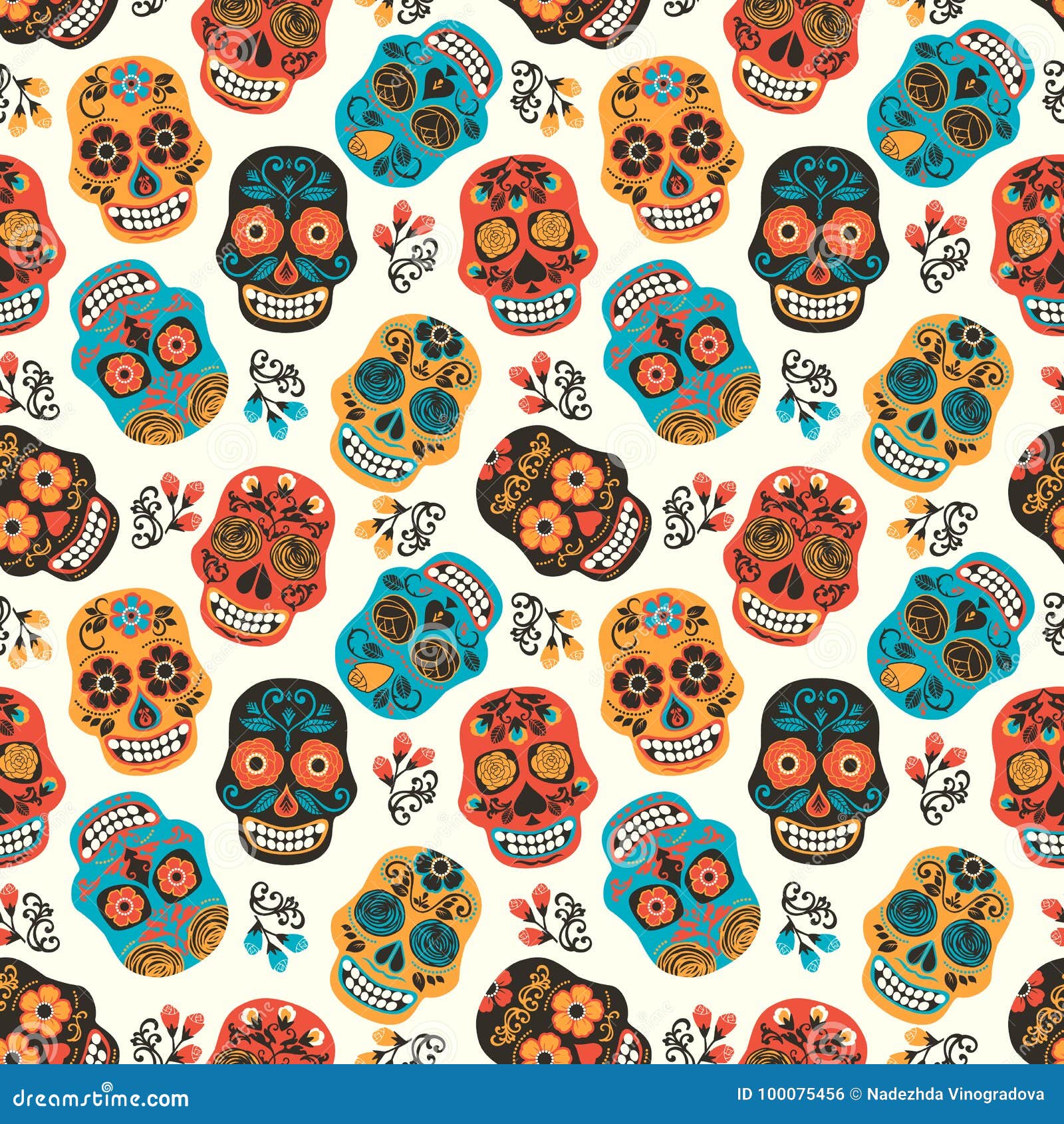 Day Of The Dead Seamless Pattern. Sugar Skull Texture, Dancing Skeleton ...