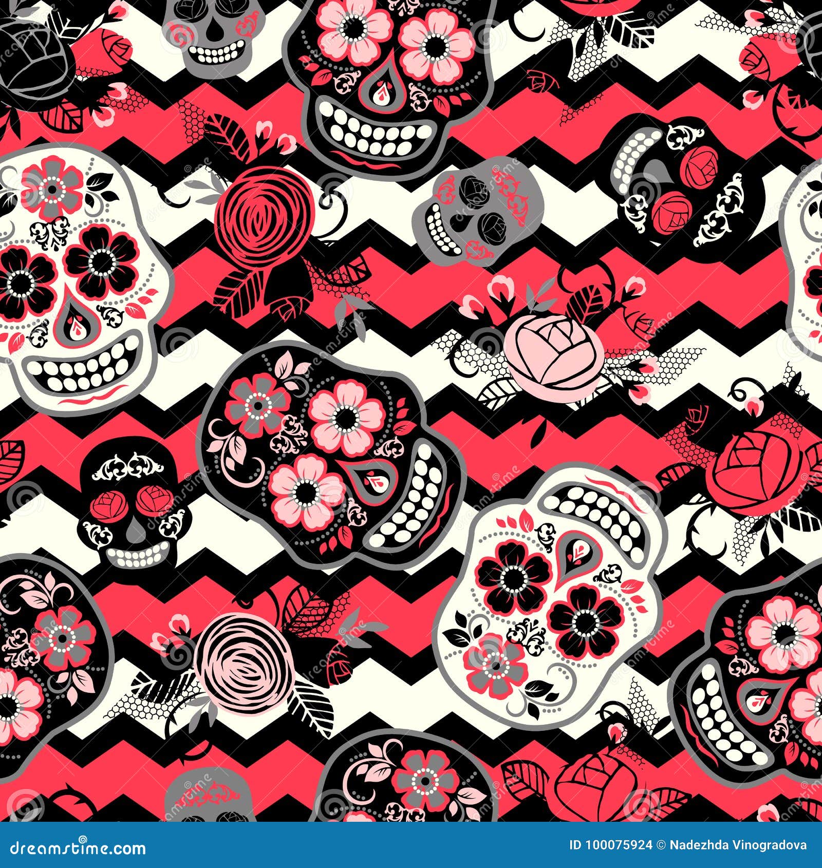 Day Of The Dead Seamless Pattern. Sugar Skull Texture, Dancing Skeleton ...
