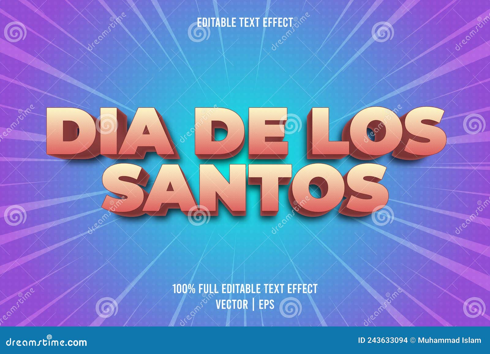 Dia De Los Santos Editable Text Effect Embossed Comic Style Stock ...