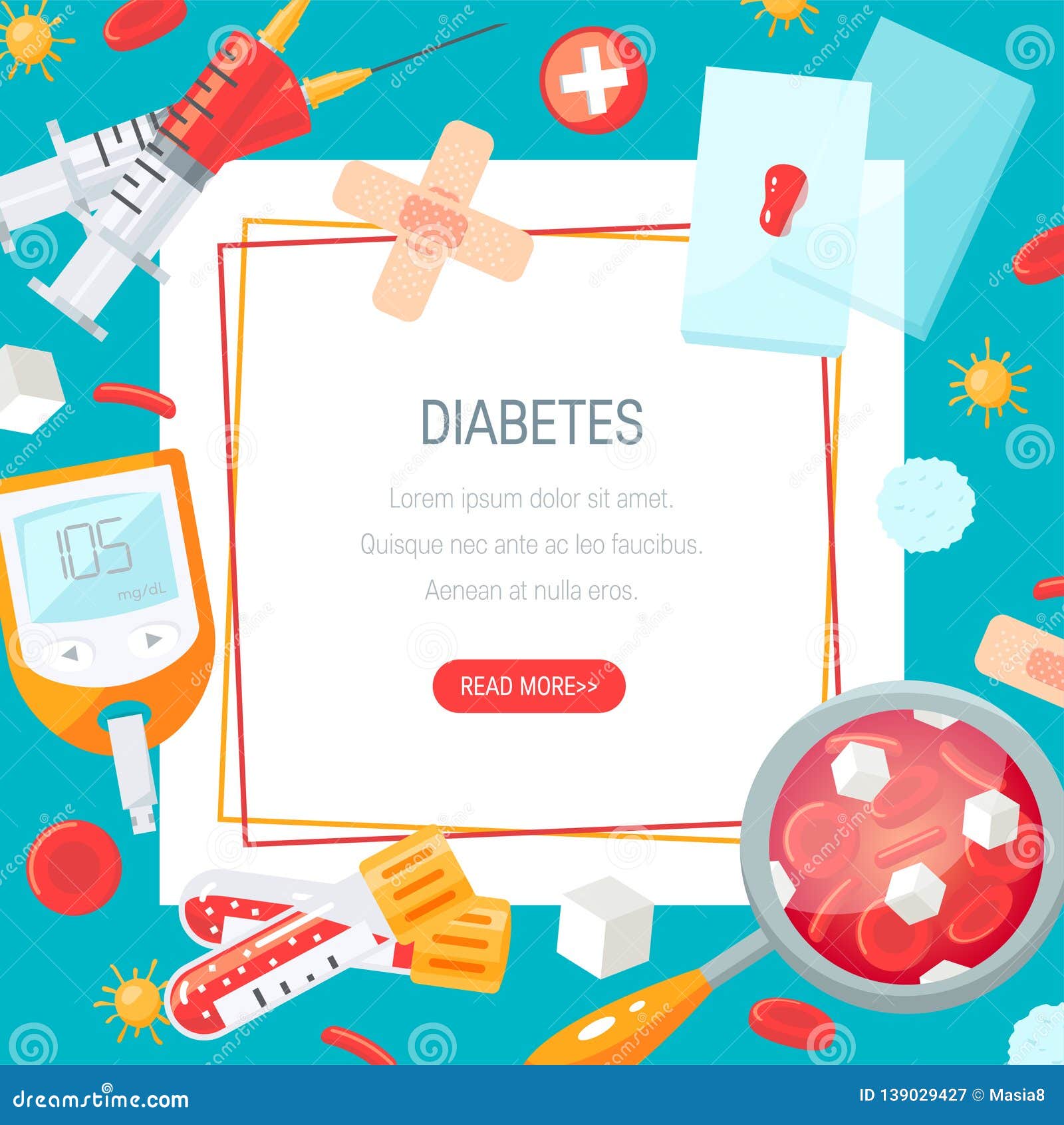 Diabetes Concept In Flat Style Vector Design Stock Illustration