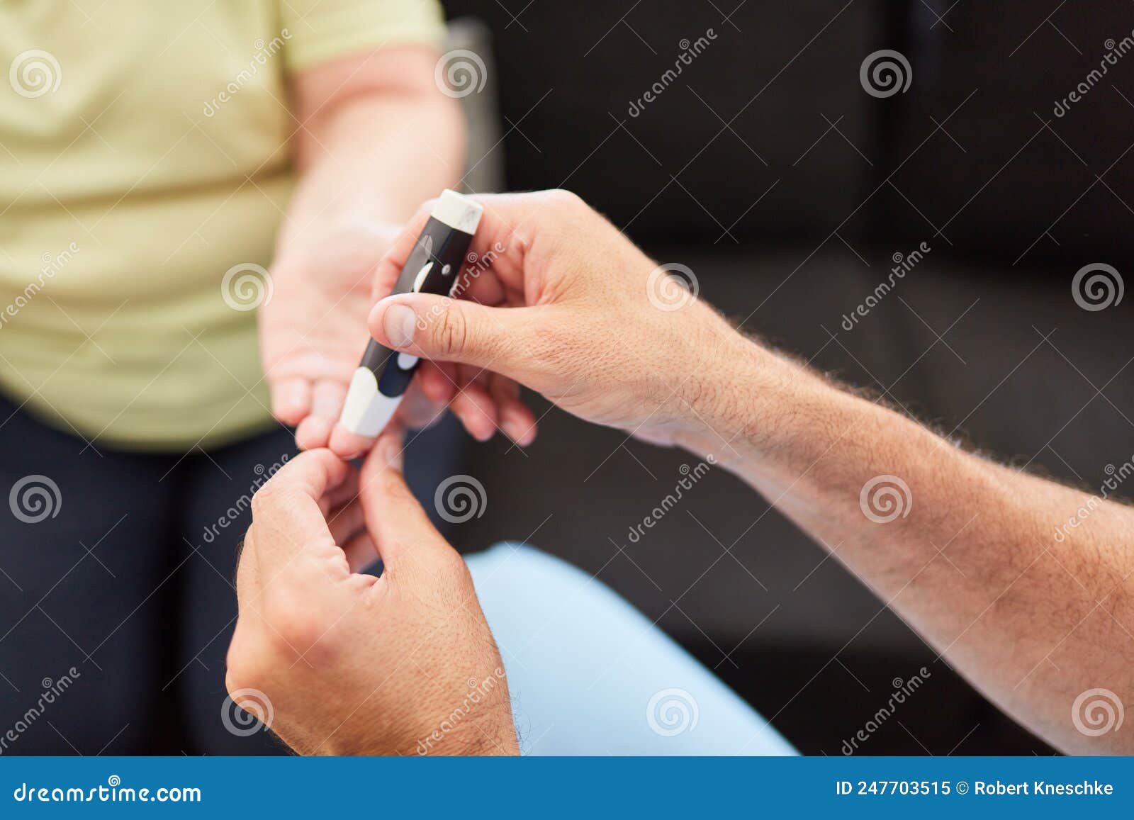Diabetes Control with Lancing Device on Patient`s Finger Stock Image ...