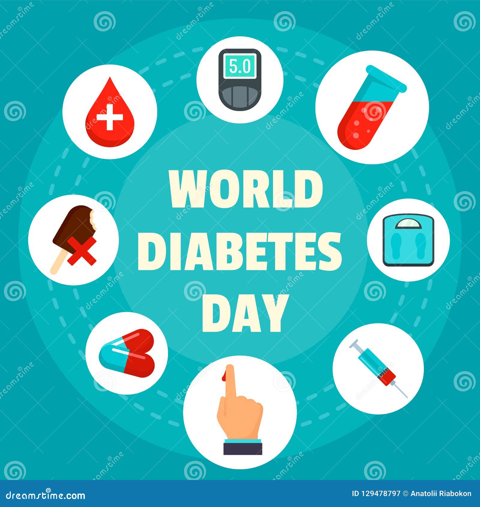 Diabetes Day Concept Background, Flat Style Stock Vector - Illustration ...