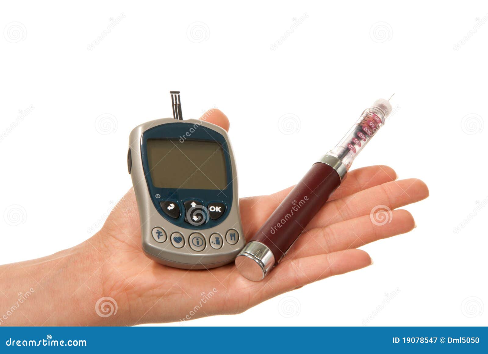 Diabetes Hand with Insulin Syringe Glucometer Stock Image - Image of ...