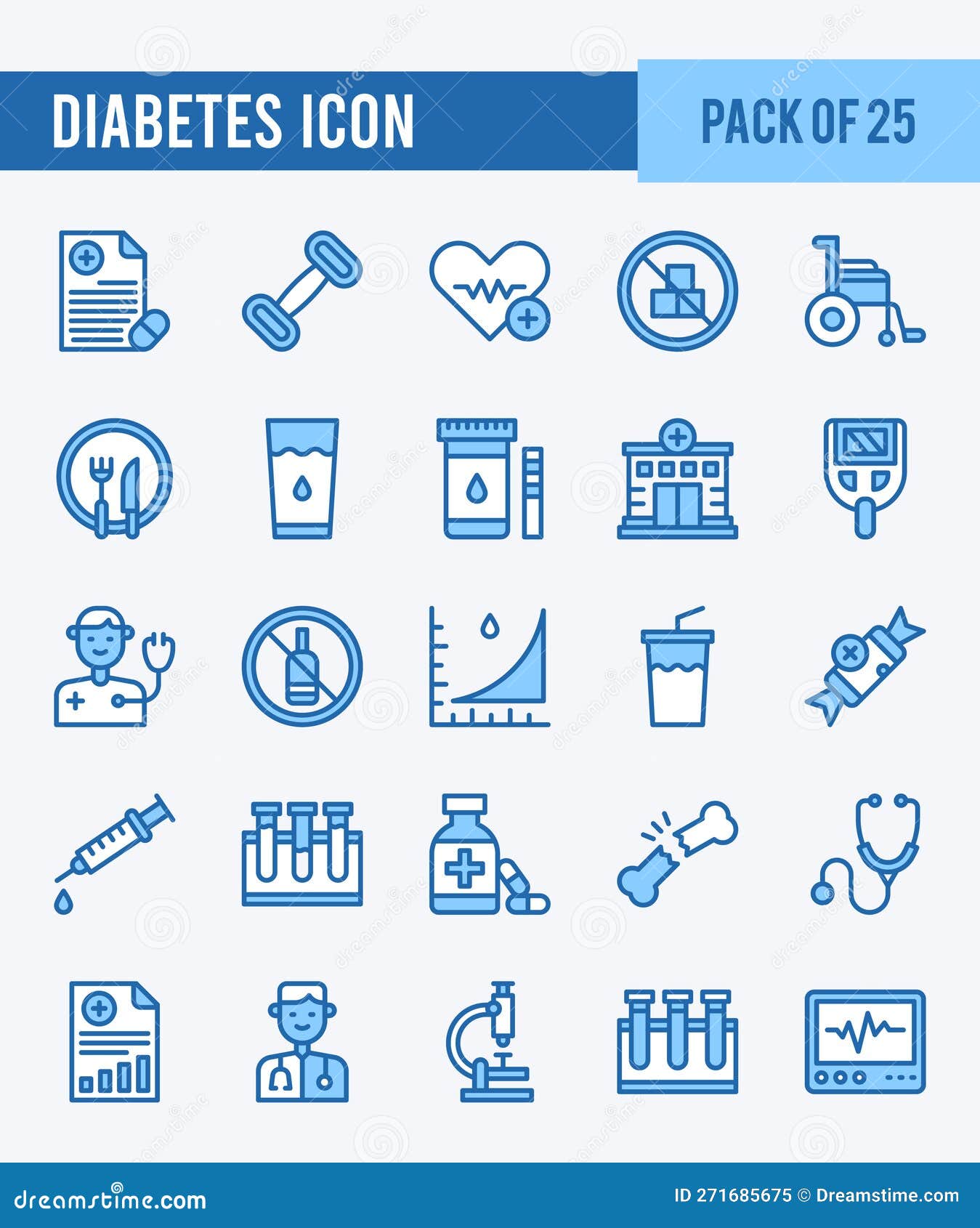 25 Diabetes. Two Color Icons Pack. Vector Illustration Stock Vector ...
