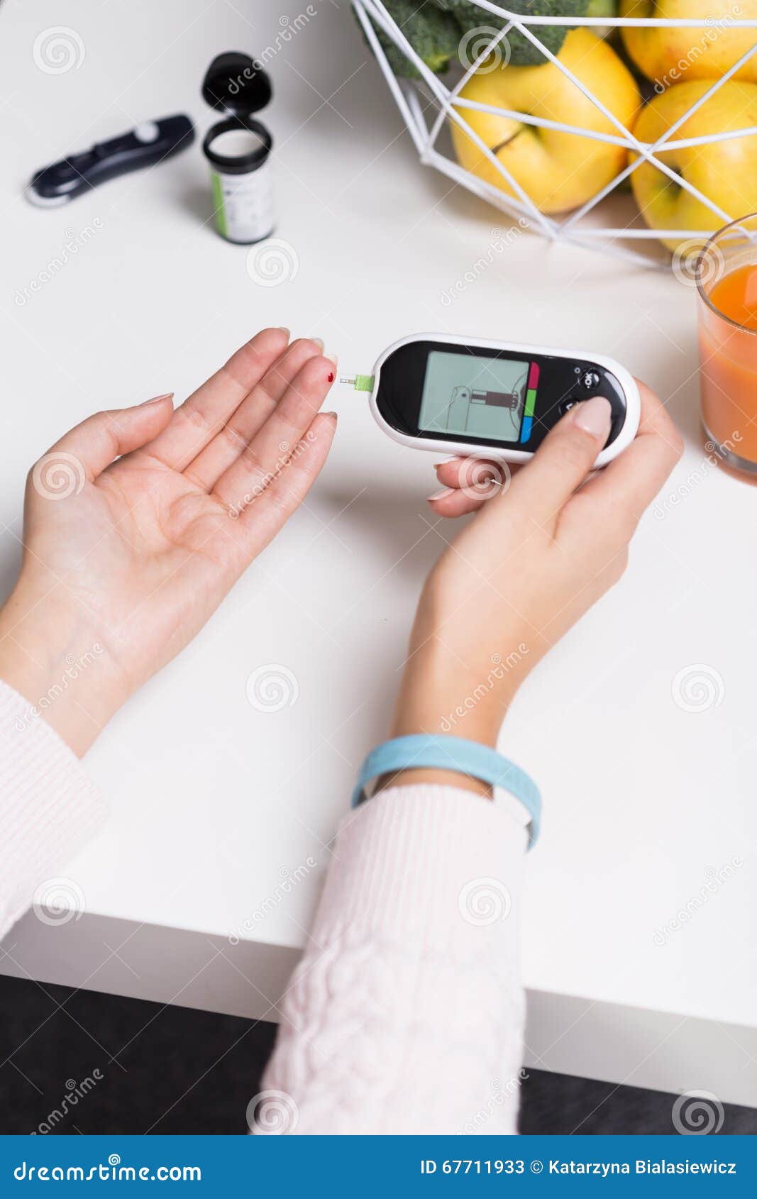 Diabetic with Glucose Test Device Stock Image - Image of female ...