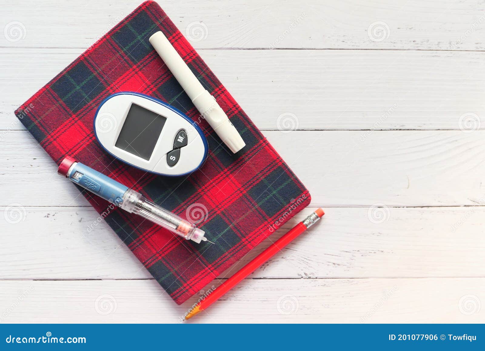 Diabetic Measurement Tools and Insulin Pen on Table Stock Photo - Image ...