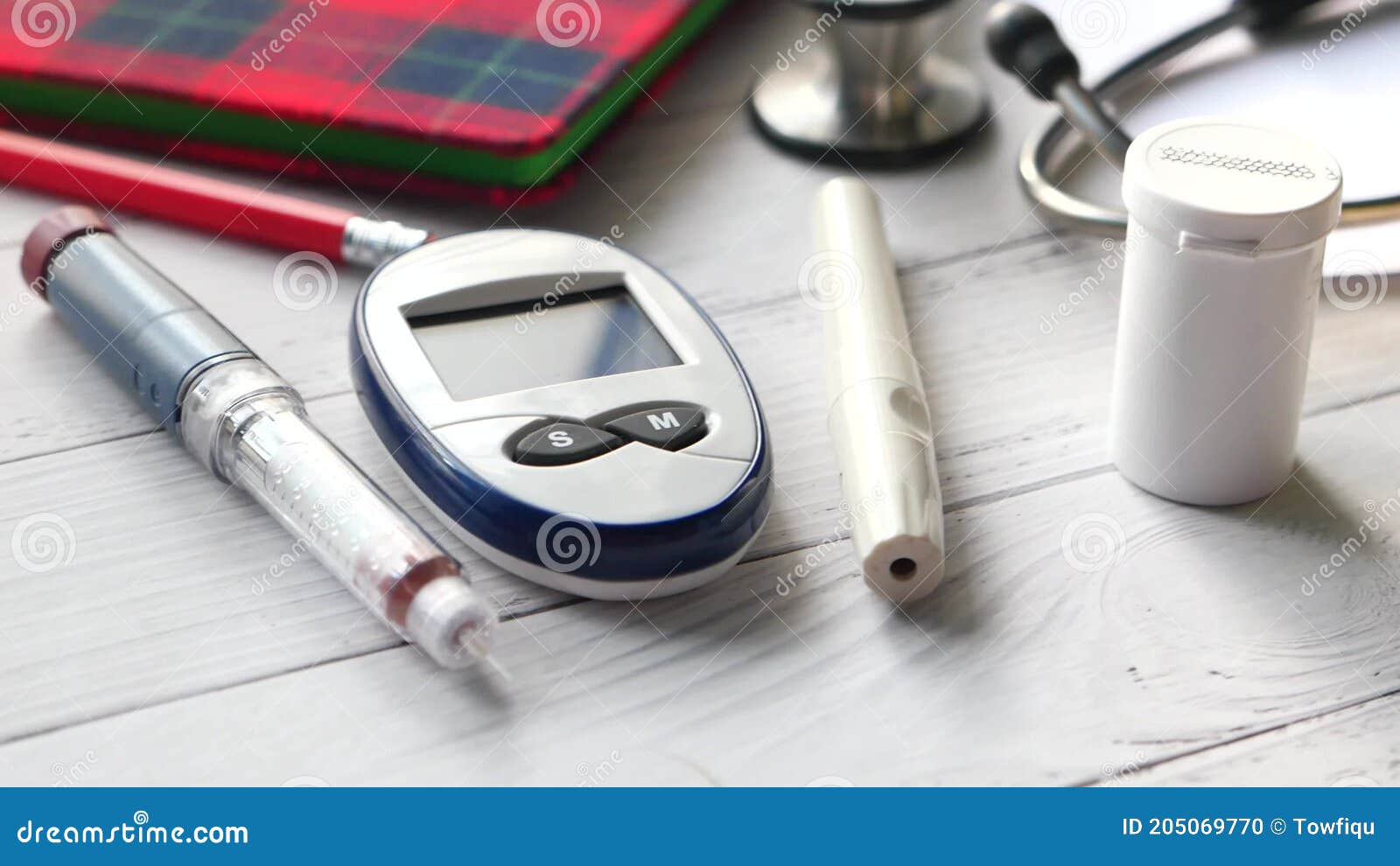 Diabetic Measurement Tools and Insulin Pen on Table Stock Footage ...