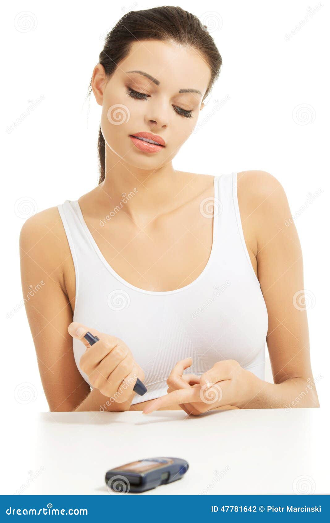 Diabetic Woman With Syringe Inject Insulin To Her Belly Stock ...