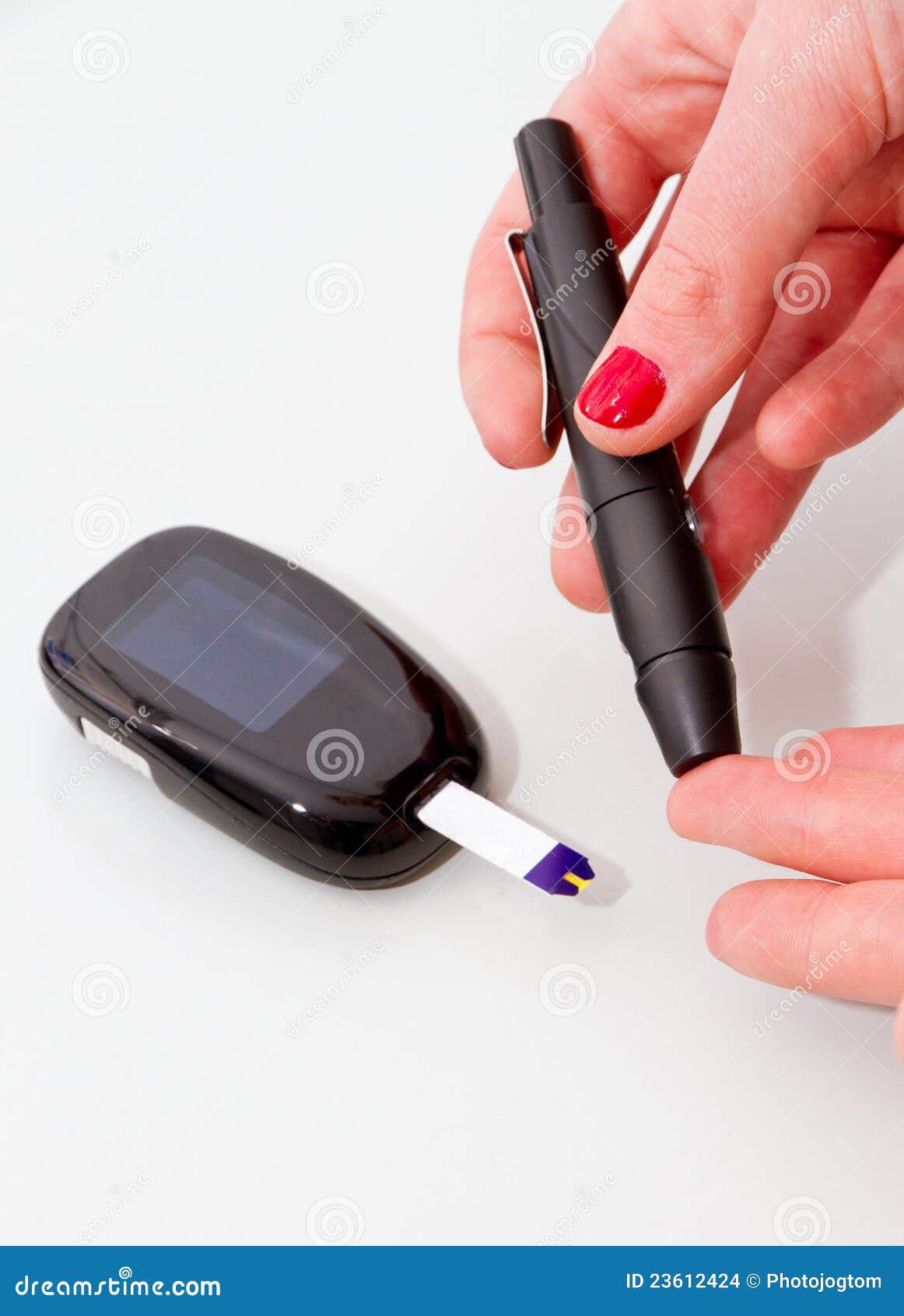 Diabetic Woman Testing Her Blood Sugar Stock Photo - Image of home ...