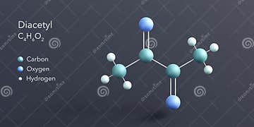 Diacetyl Molecule 3d Rendering, Flat Molecular Structure with Chemical ...