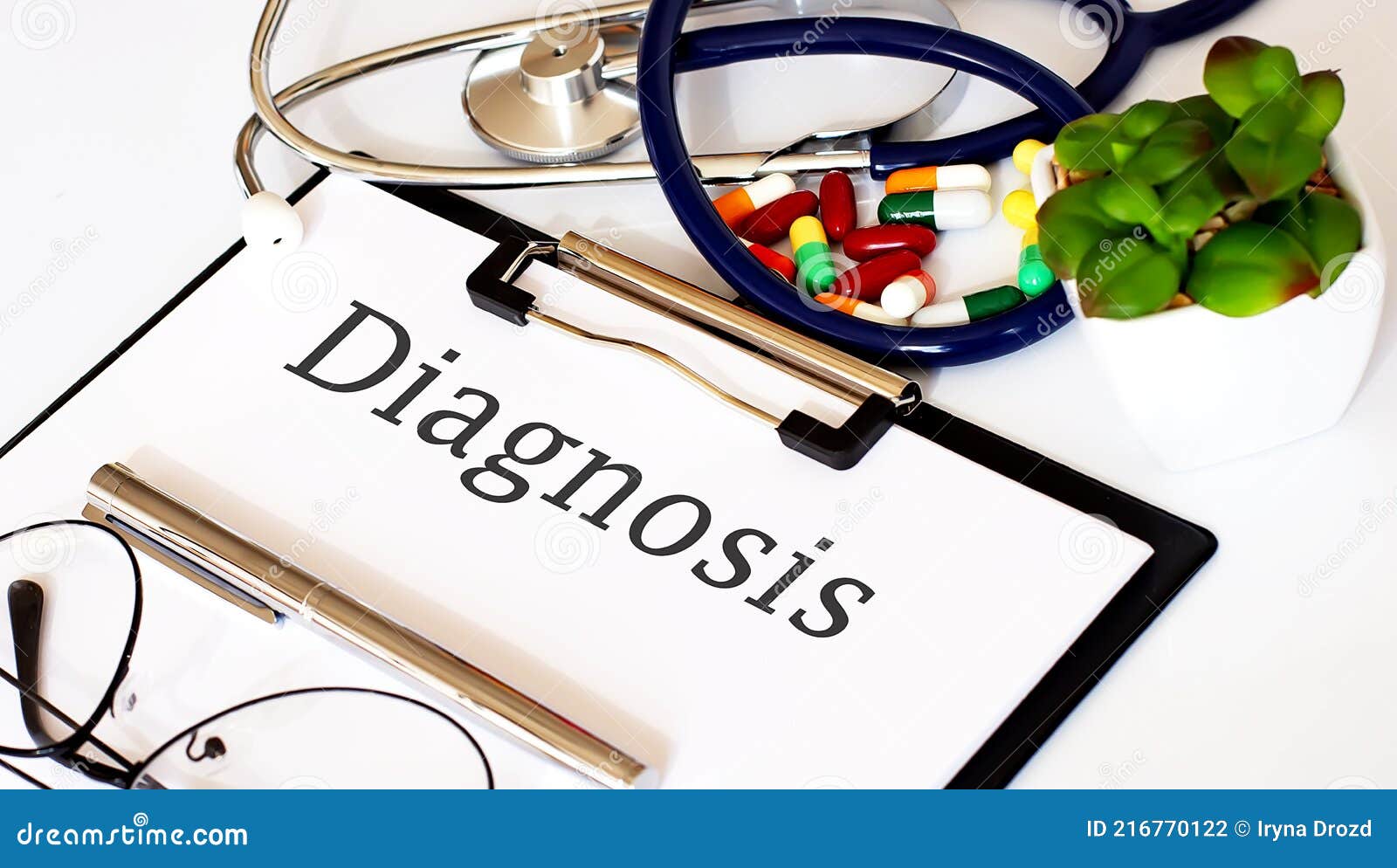 DIAGNOSIS Text and Background of Medicaments, Stethoscope Stock Photo ...