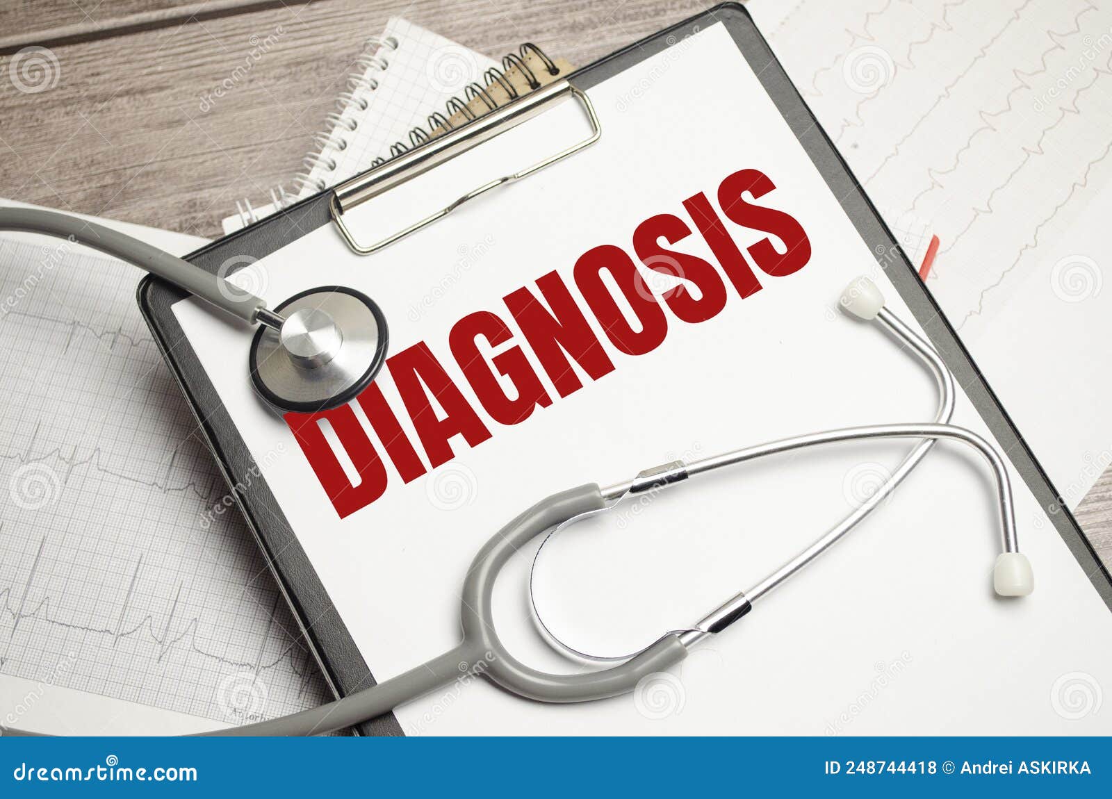 Diagnosis Word on White Notepad and Stethoscope Stock Photo - Image of ...