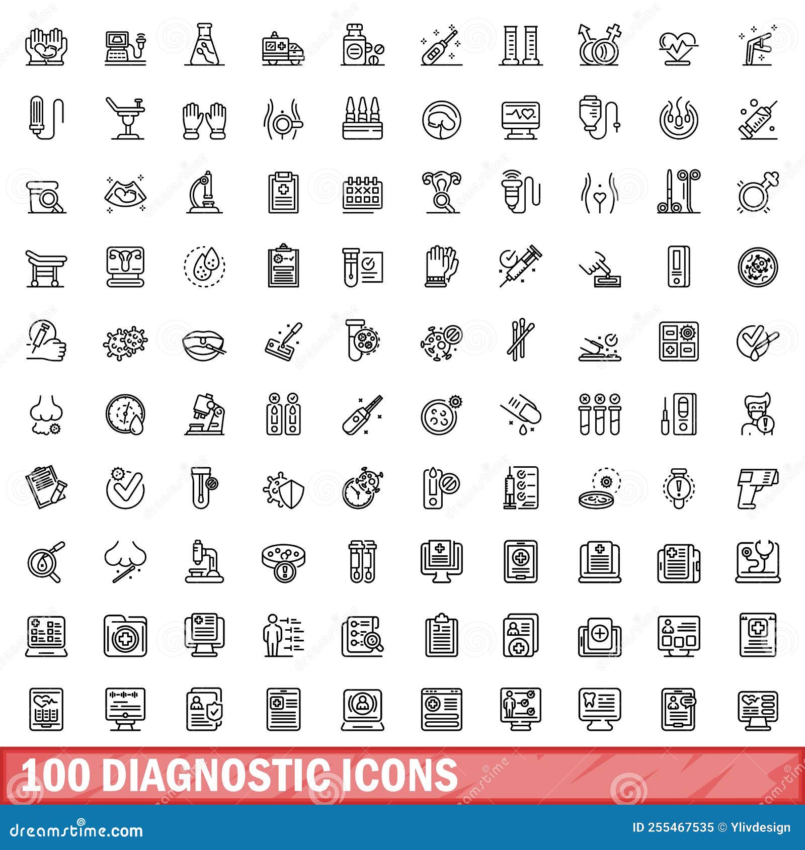100 Diagnostic Icons Set, Outline Style Stock Vector - Illustration of ...