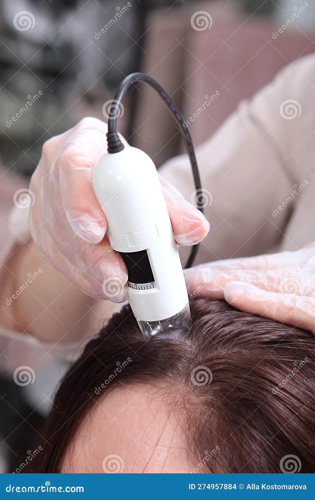 Diagnostics Hair And Scalp Trichoscopy Doctor Examine Patient Female